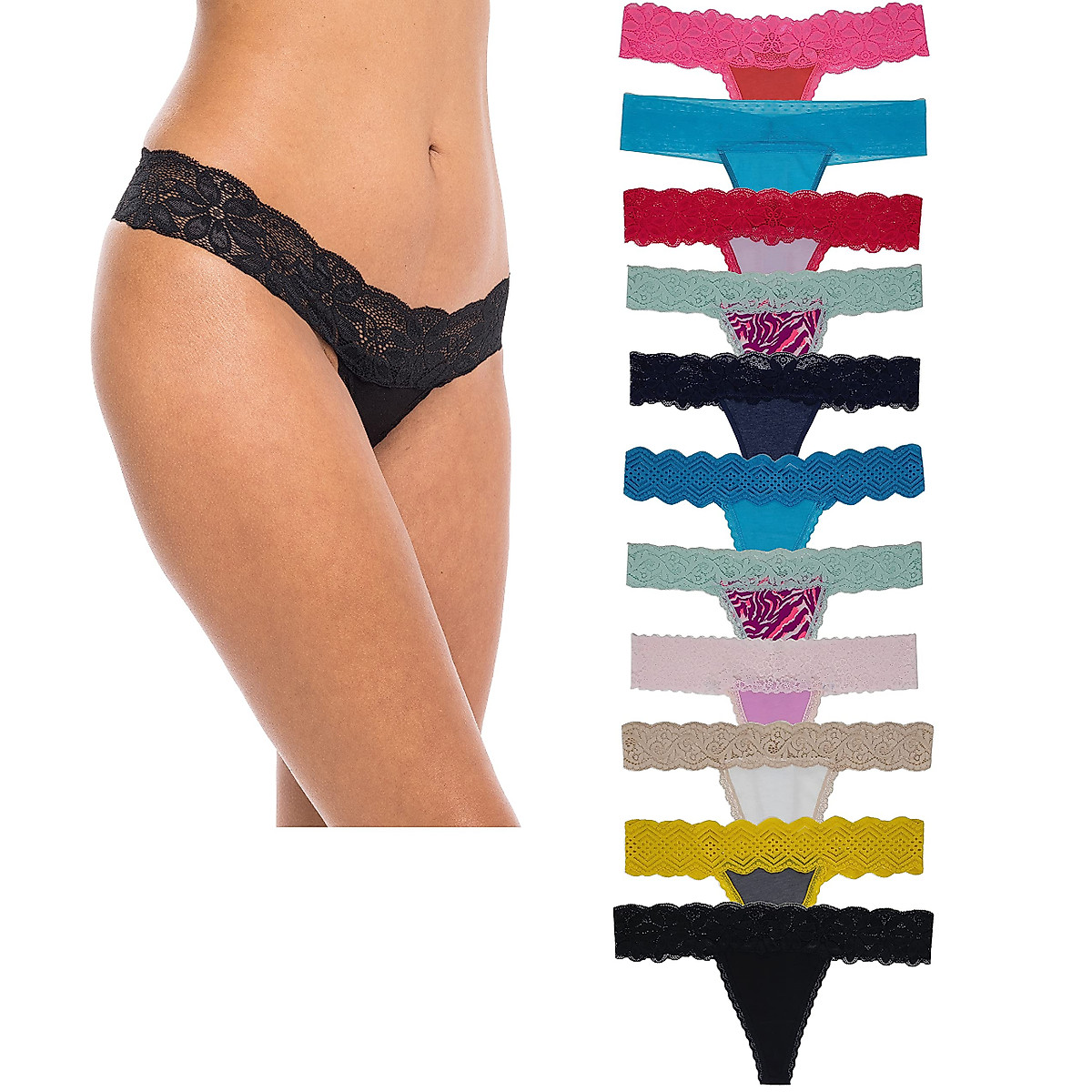 Sexy Basics Women's Thong Underwear | T Back | Lace Band Seamless Panties -Multi Packs
