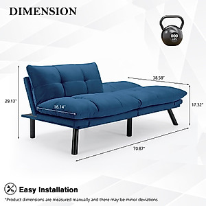 KINFFICT Convertible Futon Sofa Couch Bed, Modern Memory Foam Sleeper Loveseat Sofa with Adjustable Armrests & Backrests, Comfy Love Seat for Living Room, Bedroom, Office, Apartment, Small Space