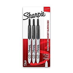 Sharpie Retractable Permanent Markers, Ultra Fine Point, Black, 3 Count