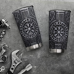20oz Viking Celtic Knotwork Symbol Tumbler, Norse Mythology, Viking Gifts, Coffee Thermos for Men, Stainless Steel Double Wall Vacuum Insulated Coffee Mug, Travel Cup with Lid