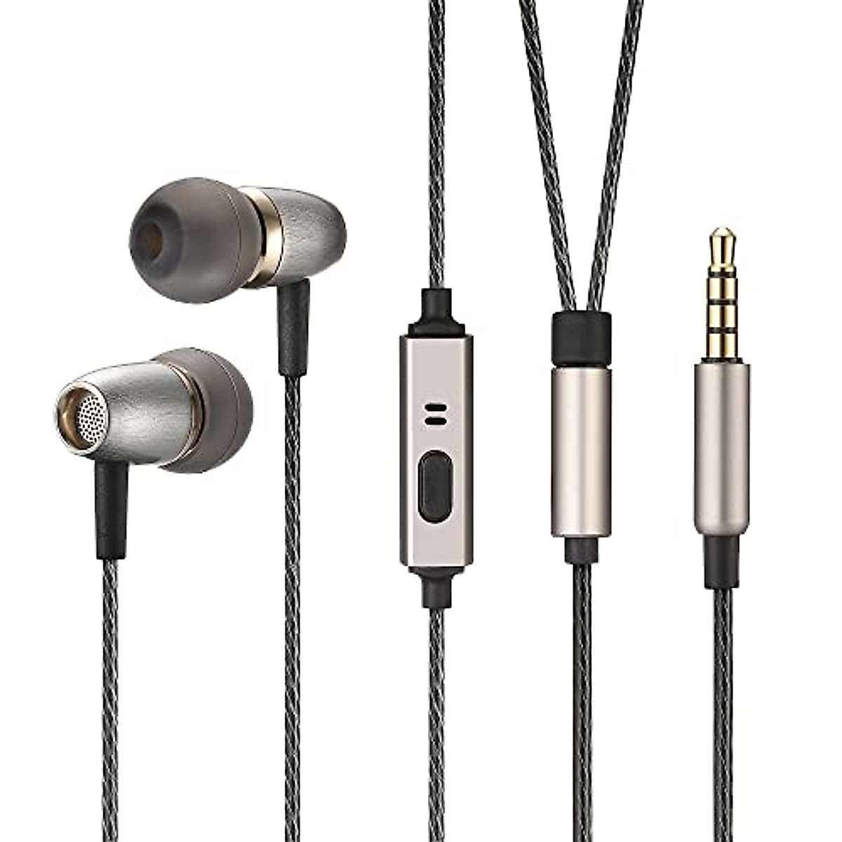 Betron in-Ear Headphones with Microphone - Extra S/M/L Noise Isolating Earbud Tips, Carry Case, Tangle-Free Cable, Wired 3.5mm Connection