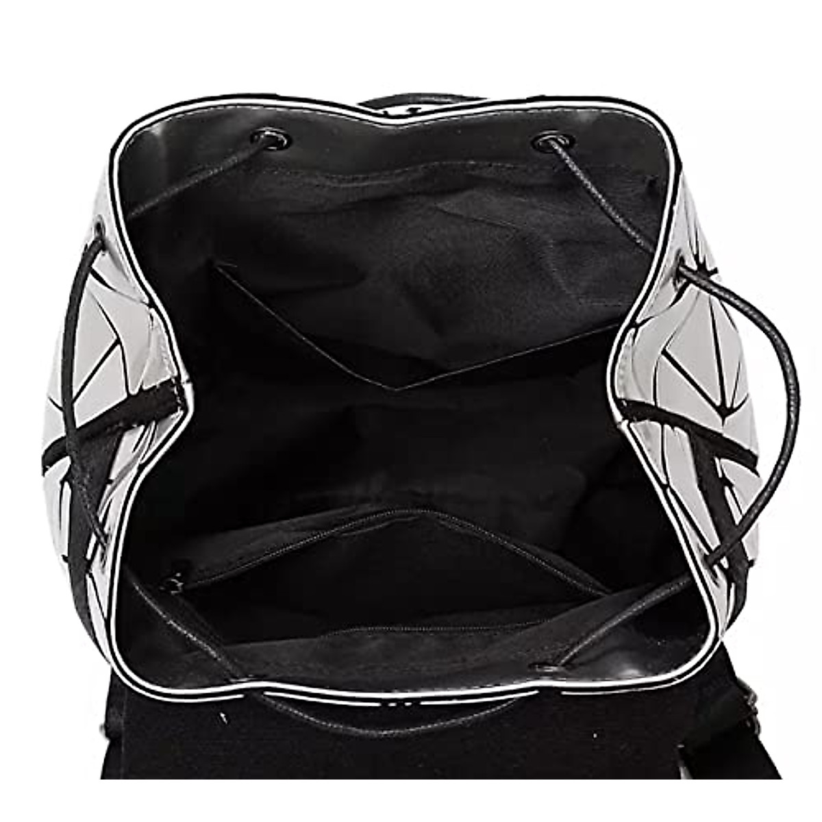 Fashion Luminous Leather Women’s Holographic Reflective Backpack School Bookbag Mini Size Silver and Black