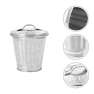 NUOBESTY Galvanized Trash Can with Lid Mini Wastebasket Trash Can Small Metal Buckets with Lids Mini Tabletop Trash Can Mini Metal Rubbish Bin Flower Pot Pen Holder(9.50X9.00X9.00cm)