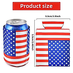 6 Pack American Flag Beer Can Cooler Sleeves 4th of July Decorations, 5.1 x 3.9 Inch Insulated Collapsible USA Pattern Drink Cooler Sleeves for 12 oz Cans and Bottles, Memorial Day Independence Day