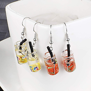 16 Pairs Cute Weird Dangle Earrings for Teen Girls Kawaii Aesthetic Boba Tea Drop Earrings (16 Pairs-A)