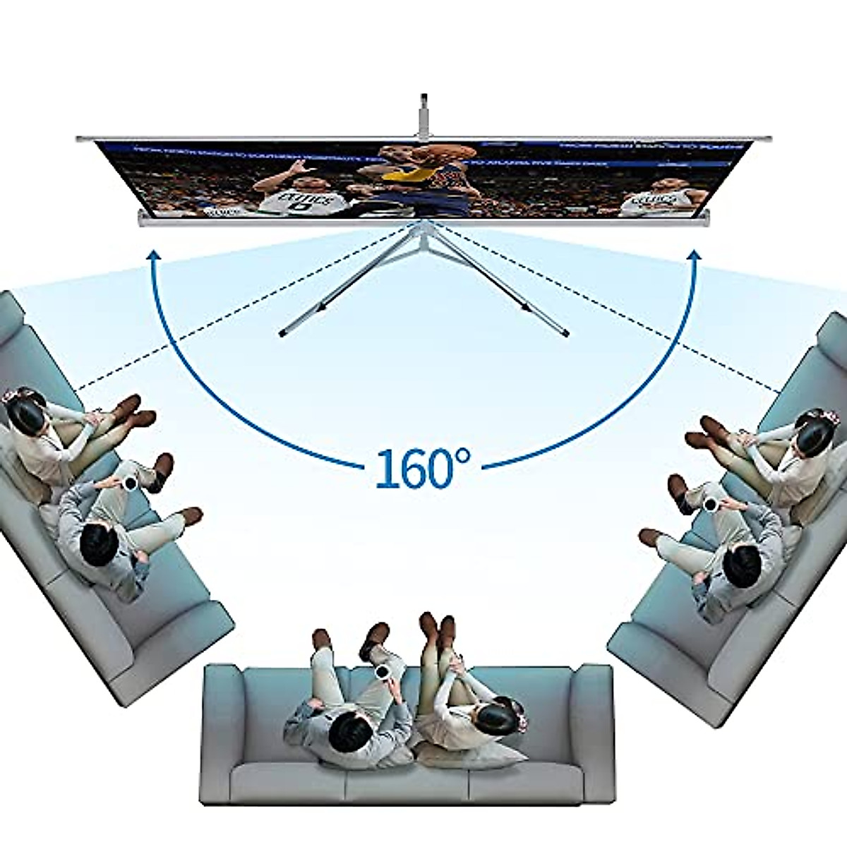 Projector Screen Portable Indoor Outdoor with Stand 4K Ultra HD Wide Viewing Angle 100 Inch 4:3 Wrinkle-Free Design Tripod Projection Screen Easy to Clean for Home Theater ,Office, School by CUETHOU