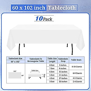10 Pack Polyester Tablecloth, 60 x 102 Inch White Polyester Table Cloth for 6 Feet Rectangle Tables, Stain and Wrinkle Resistant Washable Table Cover for Kitchen Wedding Banquet Restaurant Party