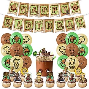Groot Party Decorations, Groot Birthday Decorations, Groot Birthday Party Supplies，Set Include Banner Balloons Cake Tops