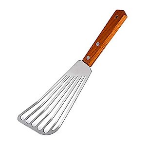 11-inch Stainless Steel Fish Spatula Turner, Slotted Turner with a wooden handle, Kitchen Metal Spatula for Flipping Frying Grilling