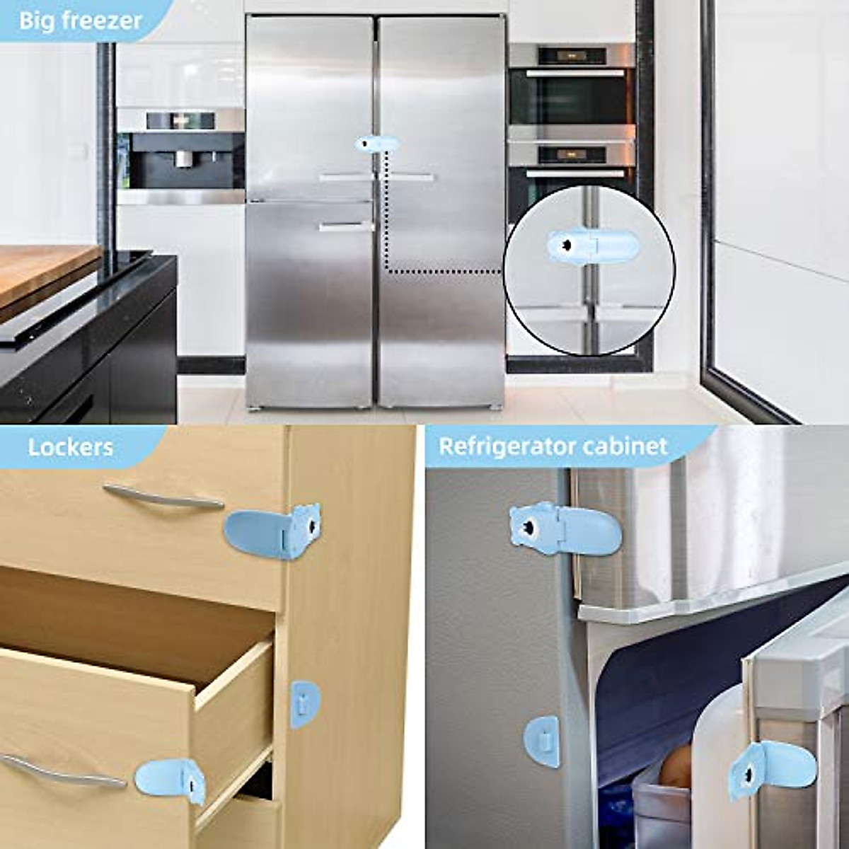 Safety Cabinet Locks for Babies - [4 Pack] Child Proofing Drawers Locks for Kitchen Bathroom Storage Doors,Cupboard, Oven, Refrigerator (Blue)