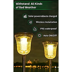 JSOT 200 Lumens Solar Pathway Lights,4 Pack Solar Outdoor Landscape Path Lights Waterproof,Bright Solar Driveway Lights,IP65 Long Last LED Solar Walkway Light for Garden,Lawn,Path.(Warm/White Light)