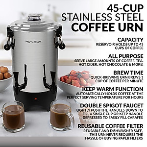 HomeCraft 45-Cup Coffee Urn and Hot Beverage Dispenser with Double Dripless Faucet, Quick-Brewing, Stainless Steel