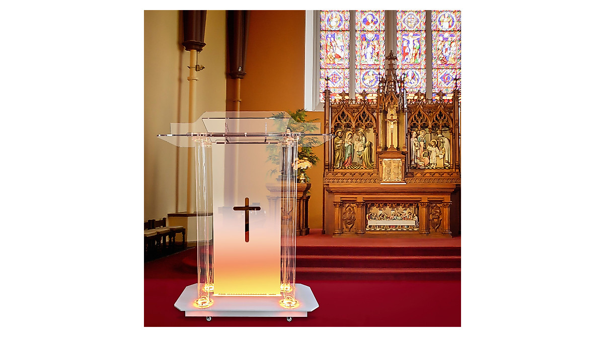 LED Church Pulpit with Cross Design & Wheels | Mecpramy