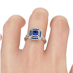 HUKQBUNX 925 Sterling Silver Aquamarine Topaz Mossan Stone Women's Fashion Zircon Sapphire Hollow Out Classic Ring Wedding Engagement Ring Size 6-10(Size 10)