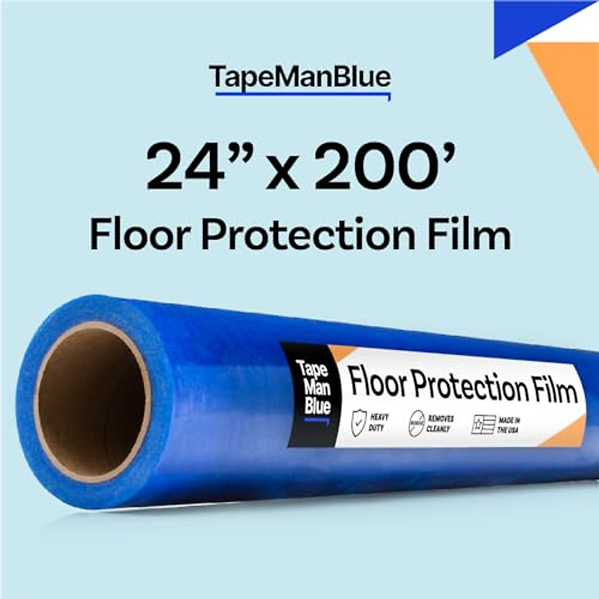 Floor Protection Film, 24 inch x 200' roll, Made in USA, Blue Self Adhesive Floor Protector for Moving and Construction, Temporary Floor Covering for Protection of Hardwood Floors, Tile, Hard Surfaces