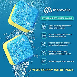 Maravello Disposal Cleaner and Dishwasher Cleaner Tablets, Powerful Extra-Strength, For All Machines Including Heavy Duty And Septic