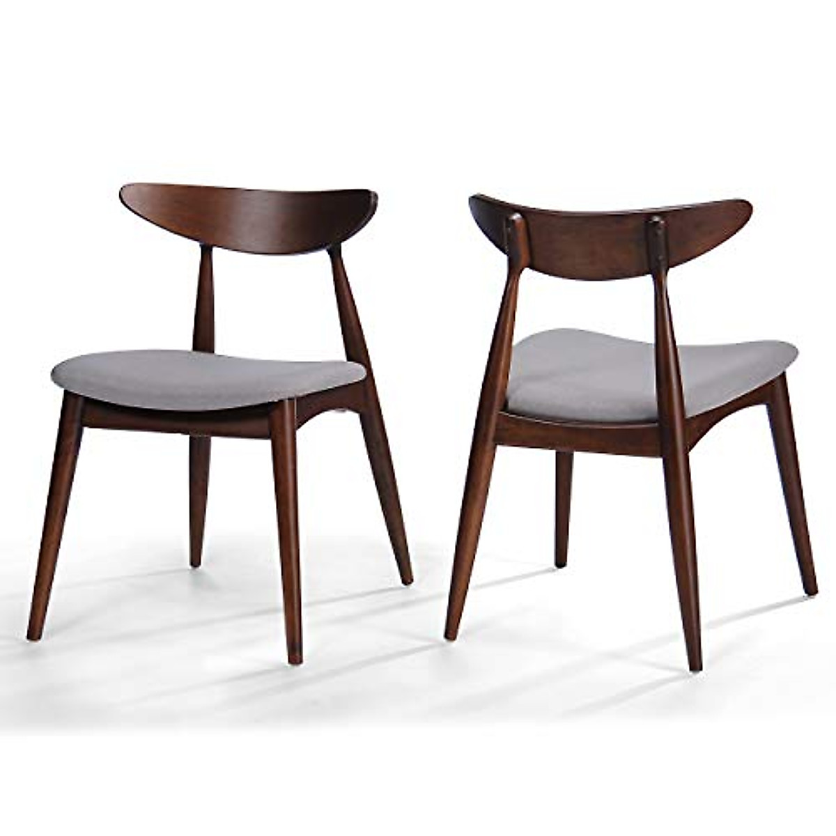 Christopher Knight Home Barron Fabric with Walnut Finish Dining Chairs, 2-Pcs Set, Light Grey/Walnut & Bass Mid Century Modern Square Faux Wood Dining Table, Walnut Finish