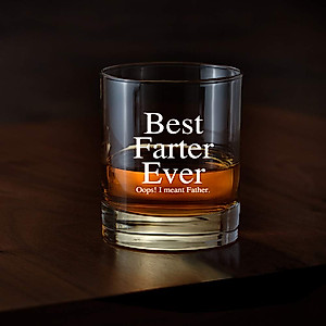 AGMdesign, Best Farter Ever Oops I Meant Father Whiskey Glasses, Unique Gag Gift, Fathers Day Gift Idea for Dad from Daughter, Son, Wife, Guys