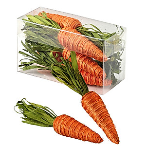 One Holiday Way (Set of 6) 5.5-Inch Rustic Orange Twine Faux Carrots w/Raffia Stems in Gift Box – Decorative Artificial Seasonal Easter Tabletop Shelf Bowl Filler Decoration Farmhouse Home Decor
