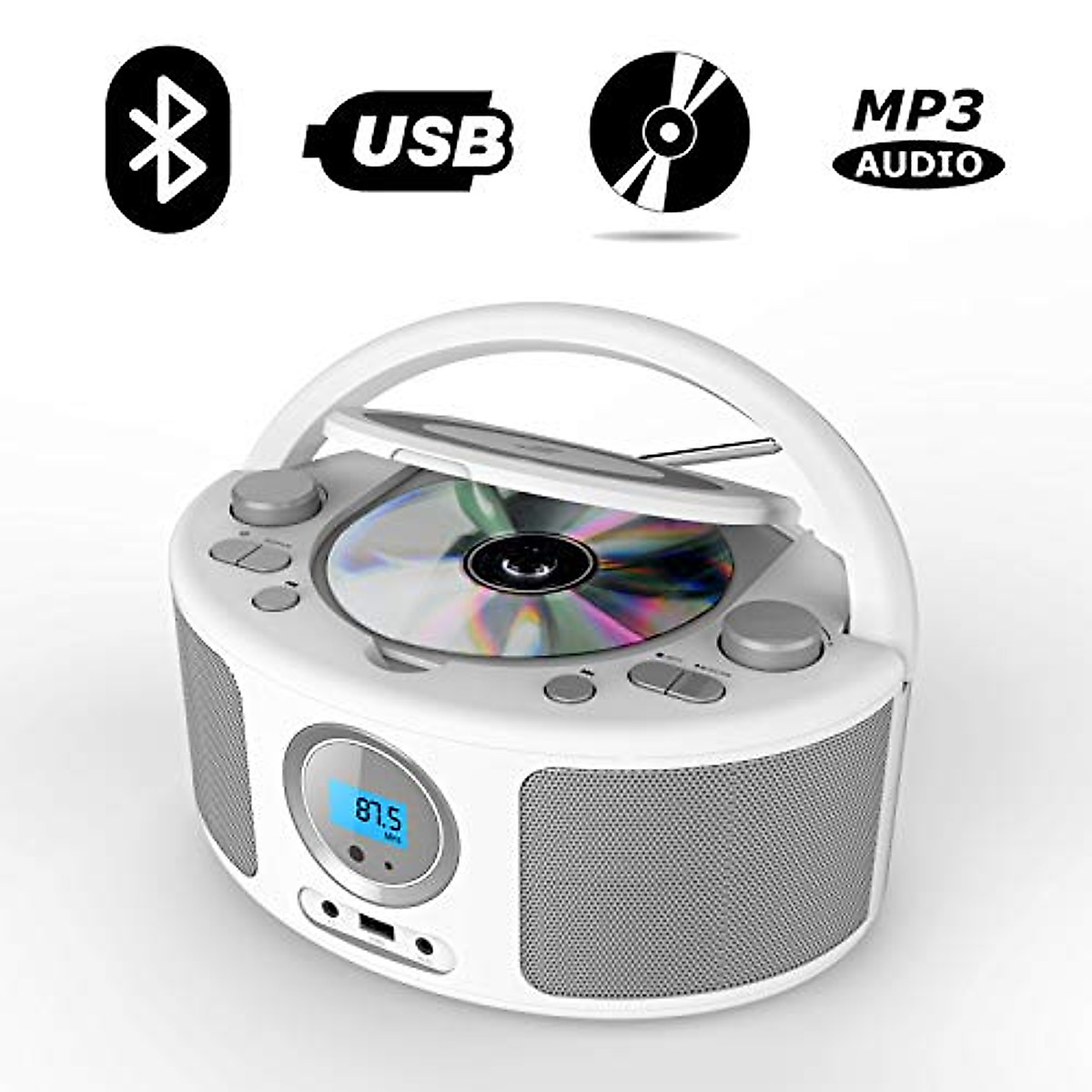 CD Radio Portable CD Player Boombox with Bluetooth,FM Radio, USB Input and 3.5mm AUX Headphone Jack,CD-R/CD-RW/MP3/WMA Playback,AC/Battery Powered(WTB-791)