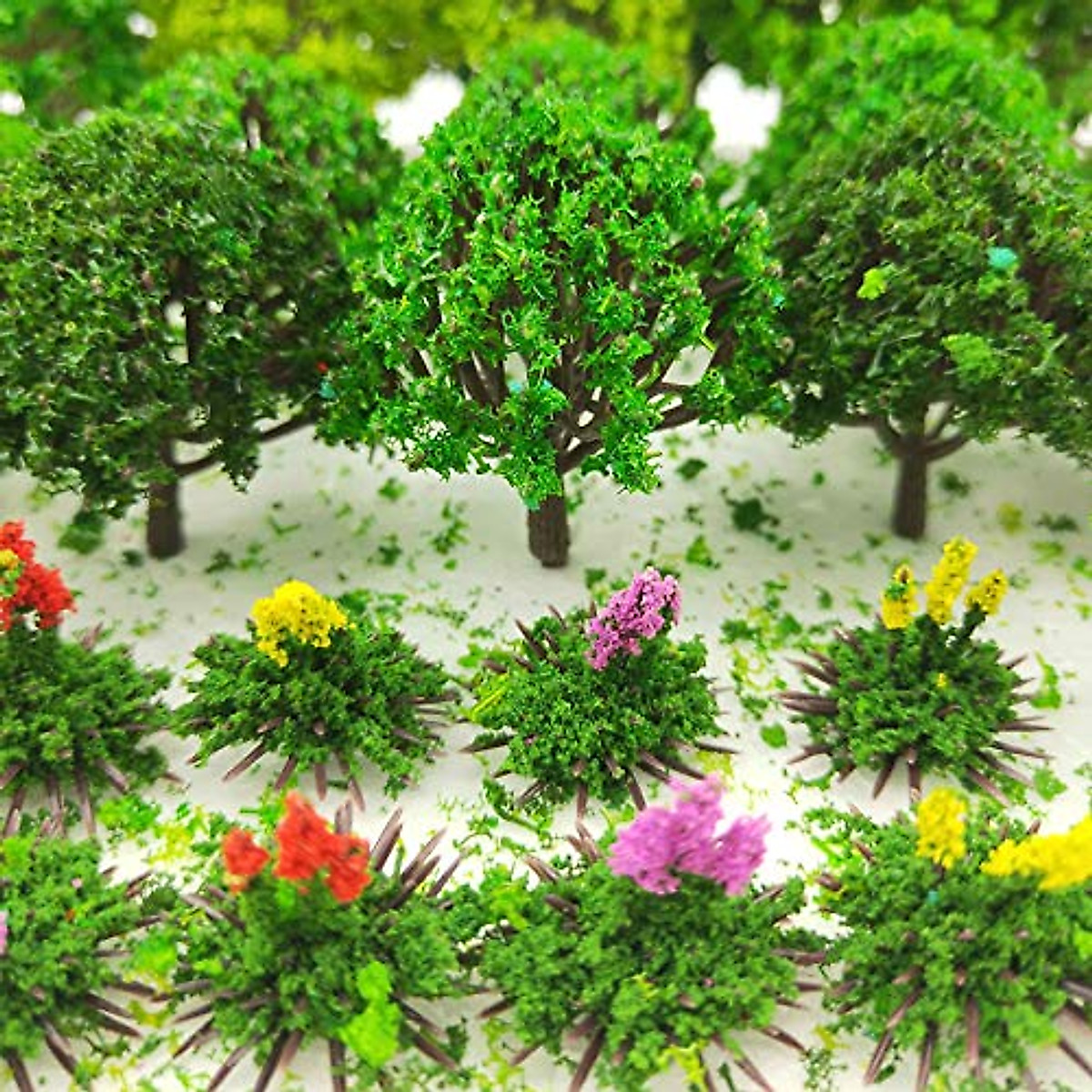 Tazimi 60 Pieces Model Trees 1.36-6 inch Mixed Model Tree Train Scenery Architecture Trees Fake Trees for DIY Crafts, Building Model, Scenery Landscape Natural Green