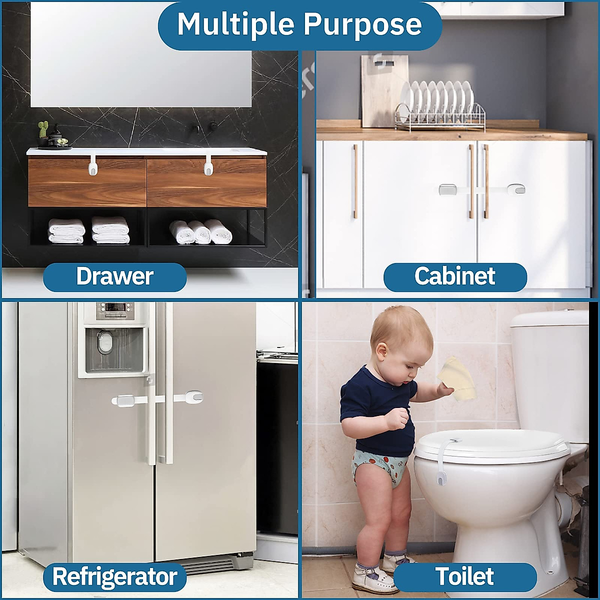 Mum & Cub Child Safety Strap Locks, Baby Proofing Locks for Cabinet, Drawer, Fridge, Toilet, Oven, Dresser and More, Strong Adhesive, Easy to Use (10 Locks, 10 Outlet Plug Covers)