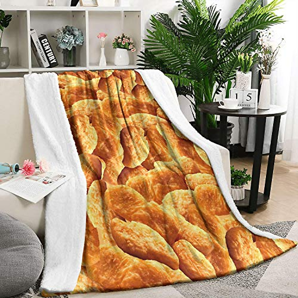 Chicken Nuggets Throw Blanket for Teens Boys Girls and Adults Soft Warm Cozy Funny Food Midweight Flannel Blankets for Couch Sofa Bed Camping Travel Home Decor 50" X 60"