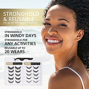 Magnetic Eyelashes Kit Magnetic Eyeliner 3D and 5D different Lengths&Densities Magnetic Eyelashes Magnetic Lashliner For Use with Magnetic False Lashes Natural Look-No Glue Needed (10-Pairs)