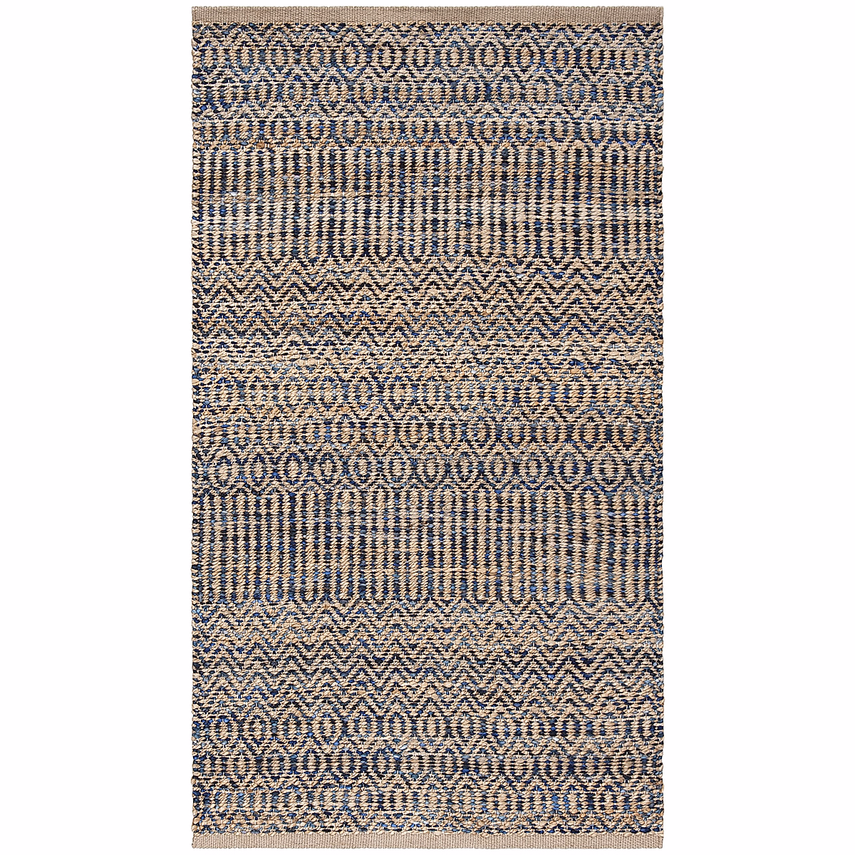 SAFAVIEH Cape Cod Collection Accent Rug - 3' x 5', Navy & Natural, Handmade Boho Braided Jute, Ideal for High Traffic Areas in Entryway, Living Room, Bedroom (CAP309N)