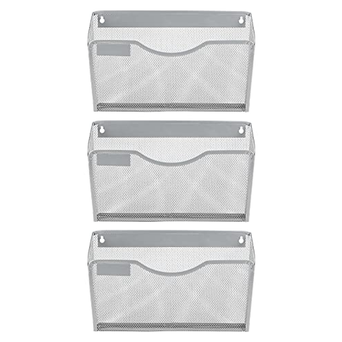 EasyPAG Mesh Wall File Holder 3 Pockets Hanging File Folder Organizer for Home and Office with Nametag Label, Silver