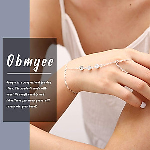 Obmyec Boho Crystal Finger Ring Bracelets Silver Rhinestone Hand Chain Slave Hand Harness Bracelet Accessories for Women