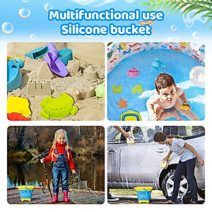 Beach Toy Sand Toy Set for Kids Silicone Foldable Sand Bucket with Summer Mesh Bag, Shovel, Rake, Watering Can, Animal and Castle Sand Molds for Children Outdoor Sandbox Toys for Toddlers Age 3-10