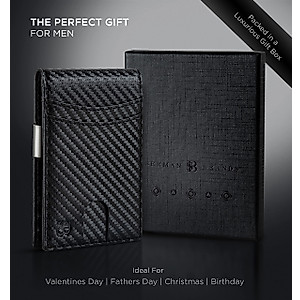 SERMAN BRANDS Mens Money Clip Wallet. RFID Blocking Slim Front Pocket Wallets for Men, Full Grain Leather RFID Minimalist Card Holder (Modern Black Navigator)