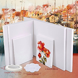 Skyouths Canvases for Painting, 40x30,30x20, 20x15, 8 Set Stretched White Canvas with Petal Paint Tray Palettes & Tape, Artist Canvases Frame Board Panels, Cotton Canvas for Oil, Acrylic, Watercolor