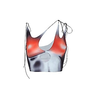 CAPE CLIQUE Womens Sexy Sleeveless Tie Dye Crop Top Spaghetti Straps Body Print Hollow Out Y2K Tie Dye Cami Tank Top Grey Small