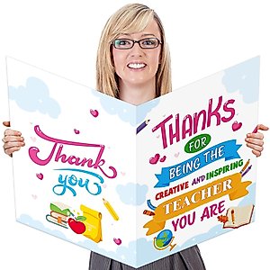 Teacher Thank You Card From Student Teacher Gift Card Teacher Appreciation Jumbo Card, Greetings Teacher Thank You Card with Envelopes for Christmas Gifts Thank You Big Card Large 14 x 21.26 inch