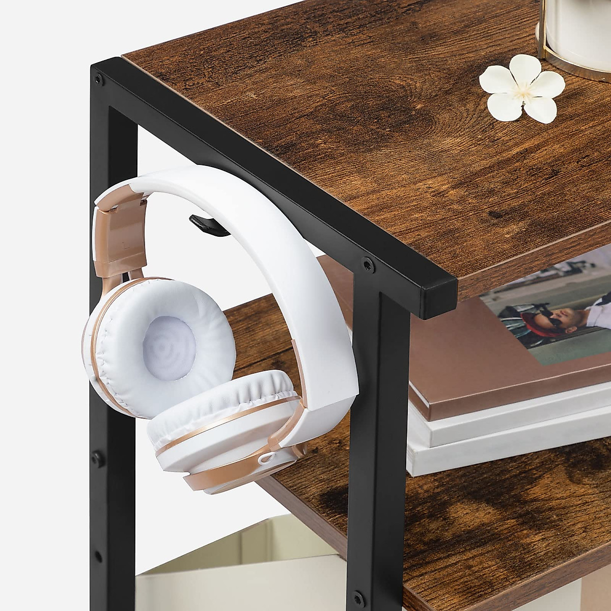 HOOBRO Mobile Printer Stand, 3-Tier Printer Cart Under Desk with Storage, Industrial Adjustable Rolling Cart , Sturdy Little Table on Wheels for Home Office, Rustic Brown and Black BF28PS01