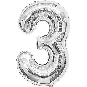 3 Balloon, Number 3 Balloon, 3 Balloon Number 40 Inch, Silver Large Giant Foil Number Balloons for Birthday Party Graduation Wedding Anniversary Bachelorette Decorationss Supplies (Silver)