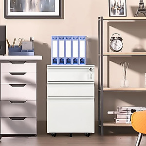 PACHIRA E-Commerce Mobile File Cabinet with 3 Drawers Heavy Duty 19.69" D x 15.35" W x 23.62" H, Fully Assembled, Filing Cabinet Vertical File Under Desk for Legal/Letter/A4 File, White