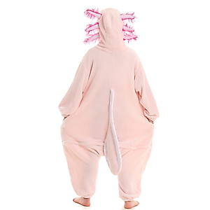 DELEY Unisex Pink Axolotl Onesie Kid Pajamas, Flannel Animal One Piece Costume Sleepwear Halloween Cosplay Homewear