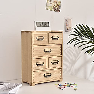 KIRIGEN Wooden Storage Cabinet Organizer Desktop Storage Drawers for Home Office Supplies Natural(4D6CG-NA)