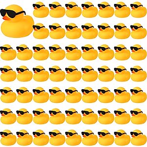 60 Pcs Rubber Duck in Bulk with 60 Sunglasses, Mini Yellow Rubber Duck Gifts Bath Float Bathtub Toys Tiny Ducks for Cruise Holiday Baby Shower Decoration Birthday Party Favors Supplies