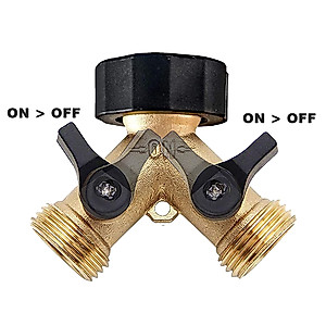 Brass Garden Hose Splitter 2 way Heavy Duty, Brass Hose Y Splitter 2 Valves, Y conneector with 2 Extra Rubber Washers