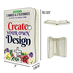 10x7 Inch Personalized Bible Cover – Create Your Own Design, Custom Bible Cover and Carrying Case with Handle – Leatherette Book Covers and Bible Case for Women - White (Freeform)