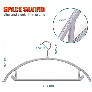 OIKA Hangers 50pack No Shoulder Bump Plastic Suit Hangers - Rose Gold Hooks,Non Slip Space Saving Clothes Hangers, Heavyduty,Rounded Hangers for Sweaters,Coat,Jackets,Pants,Shirts,Dresses Grey Hangers