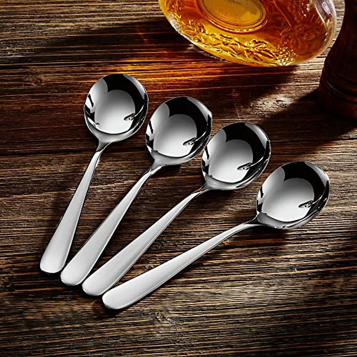 KEAWELL Premium 4-Piece 7" Louise Soup Spoons, 18/10 Stainless Steel, Dishwasher Safe