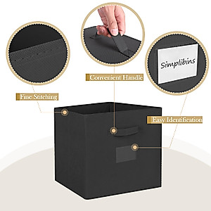 SimpliBins 13x13x13 Storage Cube Bins 4 Pack, Collapsible Fabric Storage Cubes with Fabric Handle, Simple Cubical Storage Boxes for Cube Organizer, Shelf and Closet Storage (Black)