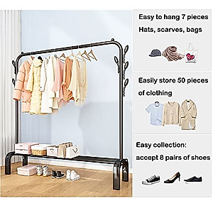 ZBYL Clothing Rack Garment Wardrobe Laundry Hanging Rack, Metal Freestanding Clothes Closet Rack Rod for Bedroom, Portable Organizer with Bottom Rack, White, Black 130×155cm