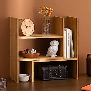 Navaris Desk Organizer Shelf Unit - Bamboo Desktop Shelves for Table or Countertop - Free-Standing Adjustable Shelving Rack for Tidy Kitchen or Office