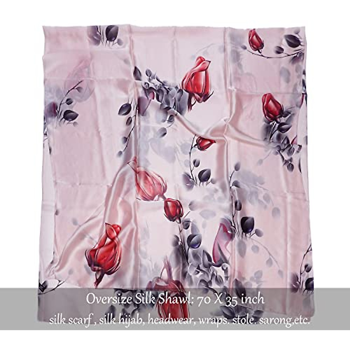 Gragengs Women Silk Scarves Long Satin Lightweight Outdoor Shawl Wraps Printed Head Scarf 70''X35'',07-Pink